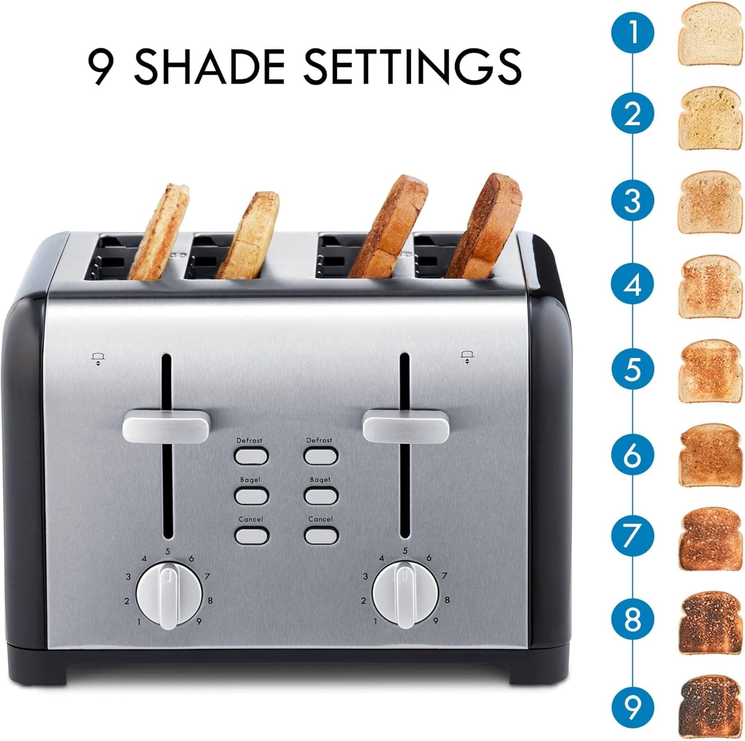 toaster 4 slice - extra wide slot countertop kitchen appliance, defrost ...