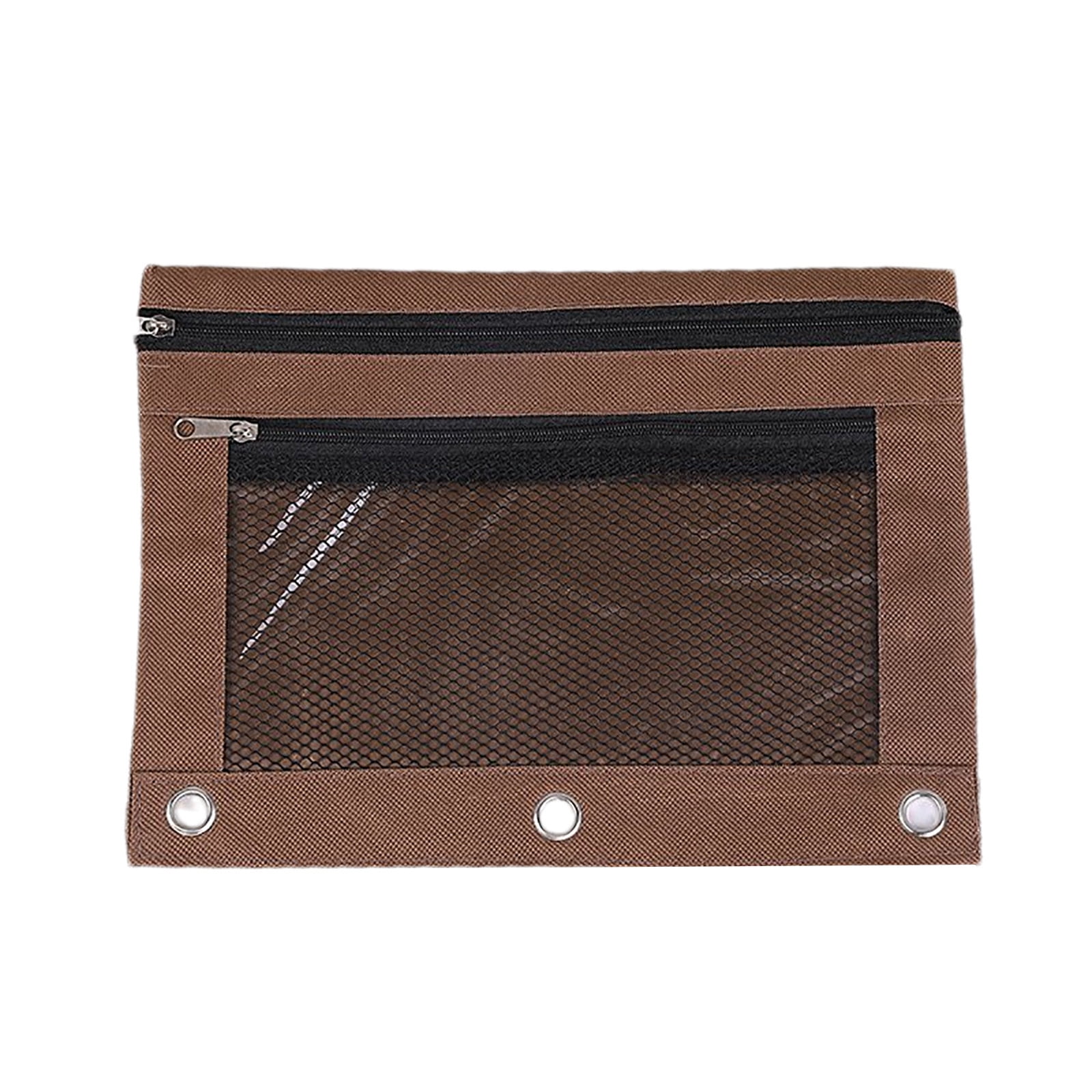 under 20 Pencil Pouch for 3 Ring Binder Brown Mesh Zipper Pencil Case ...