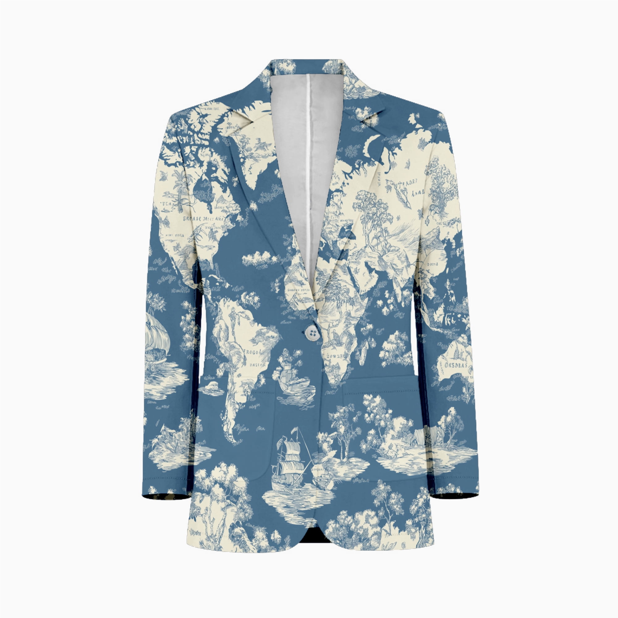 toile de Jouy World Map print Mens Suits Shawl Collar Slim Fit Suit ...