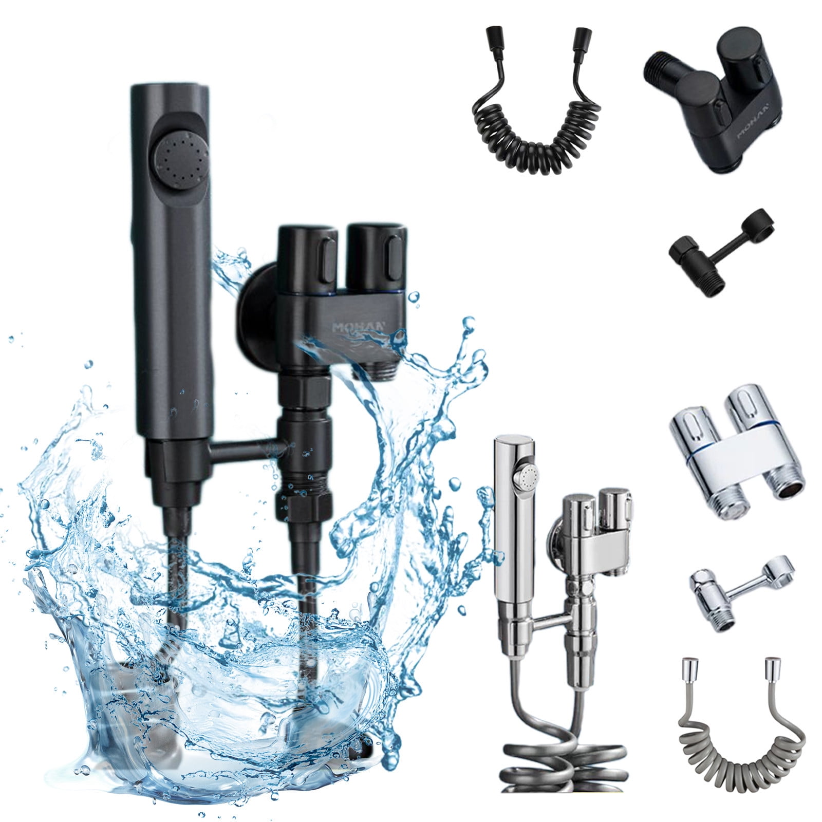 toilet Spray Set, Dual Outlet Angle Valves, Boosted Nozzle Flush ...