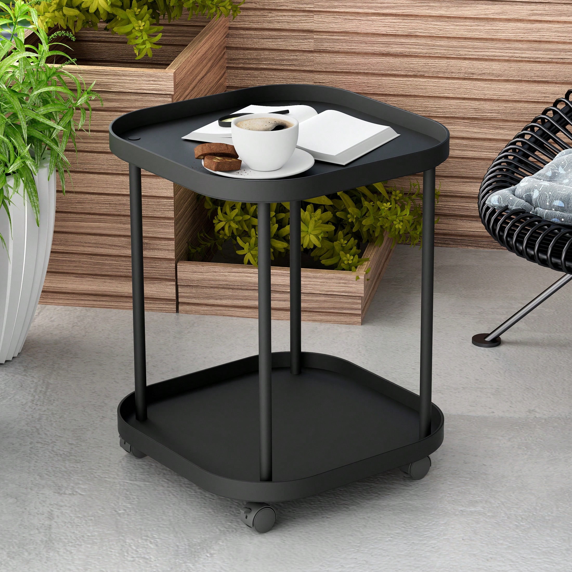 tomolion Side Table With Wheels, End Table Living Room Small Plastic ...