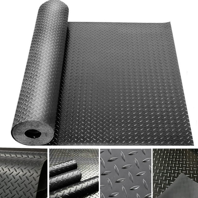 tonchean 16.5ft x 3.3ft Heavy Duty Garage Floor Mat Rolls Diamond Plate Thickened Rubber Non ...