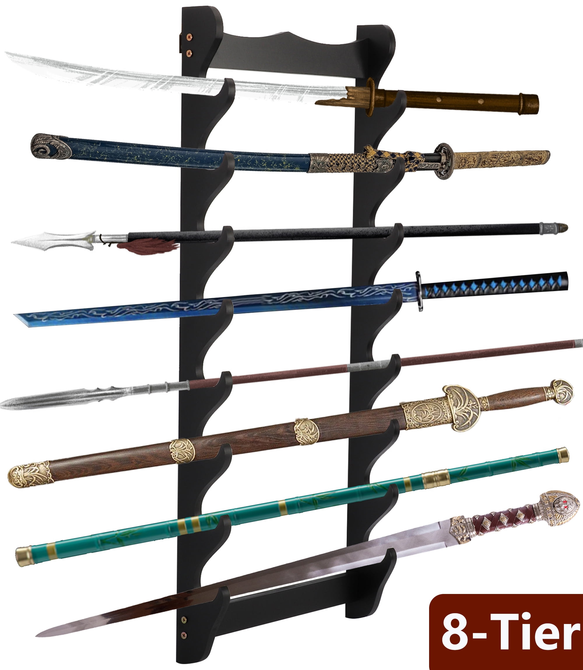 Petoto 8-Tier Wall Mount Sword Stand - Samurai Katana Hanger Display ...