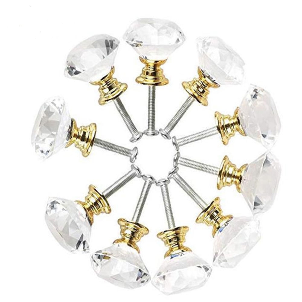 tooloflife 10Pcs Crystal Glass Knobs Kitchen Cabinet Door Drawer Cupboard Knob 30mm Hardware ...