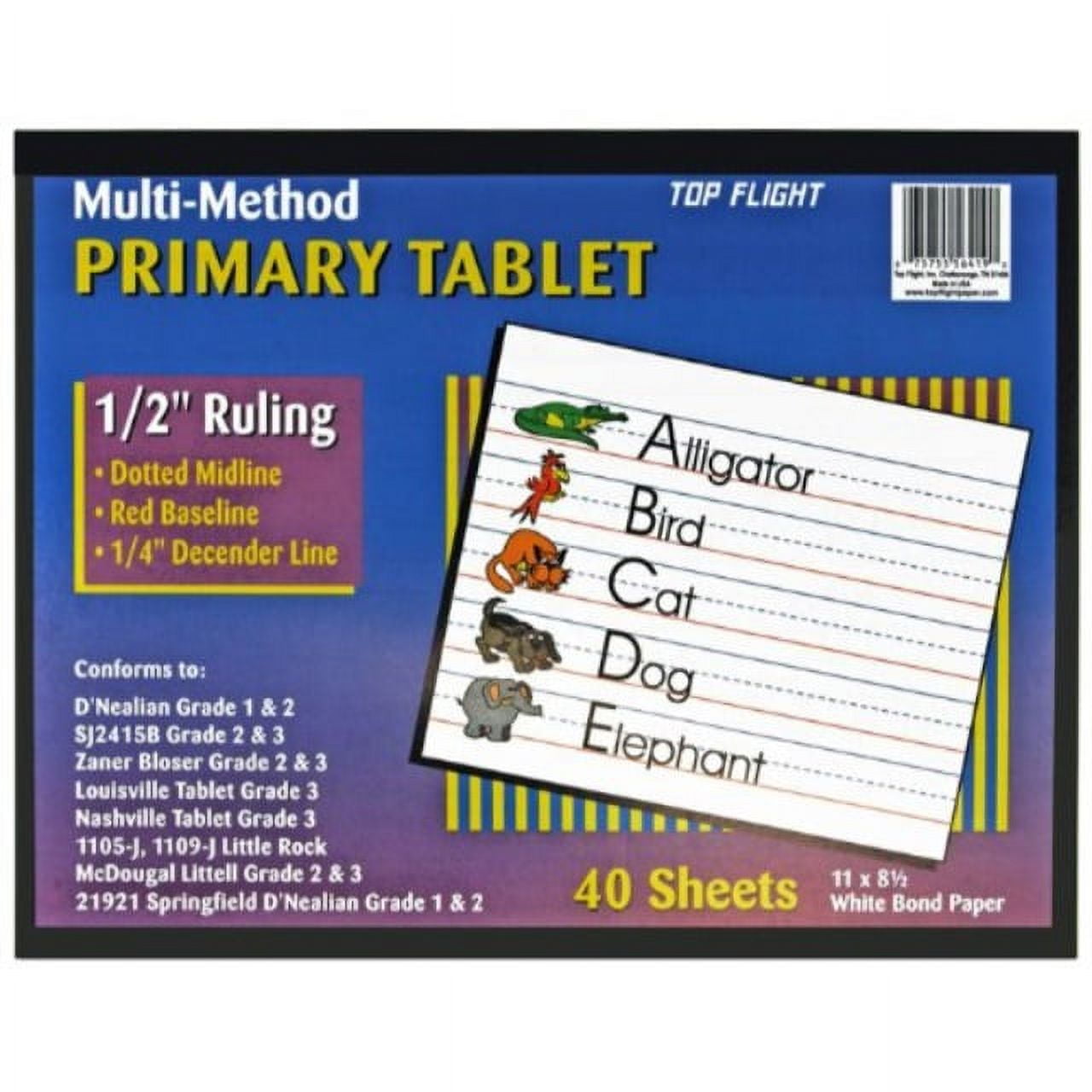 Top Flight 3rd Grade Writing Tablet, Kids Learning, 1/2 Inch Ruling ...