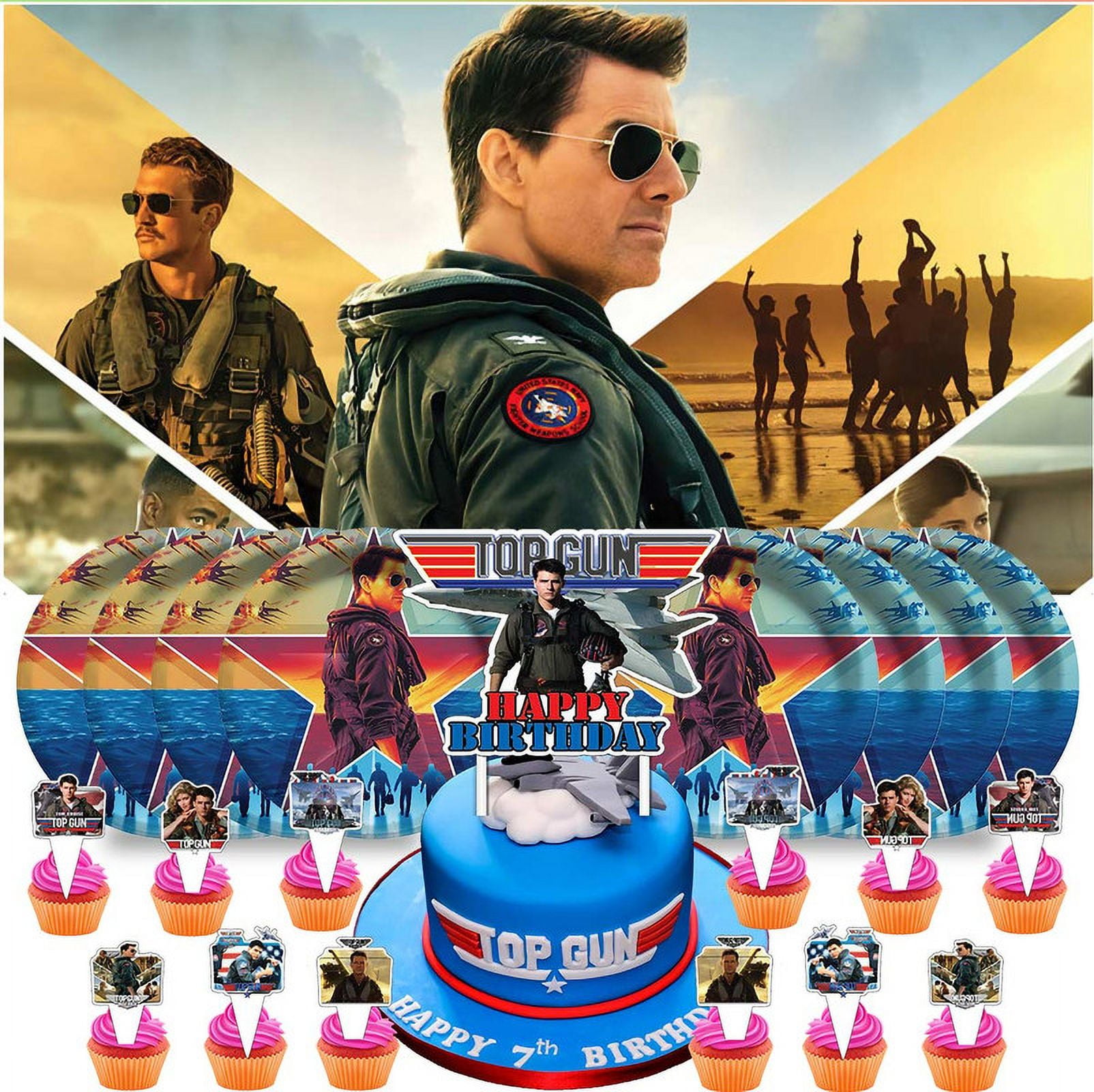 top gun Party Decor Decorations Plates Background Cake Topper Fans ...
