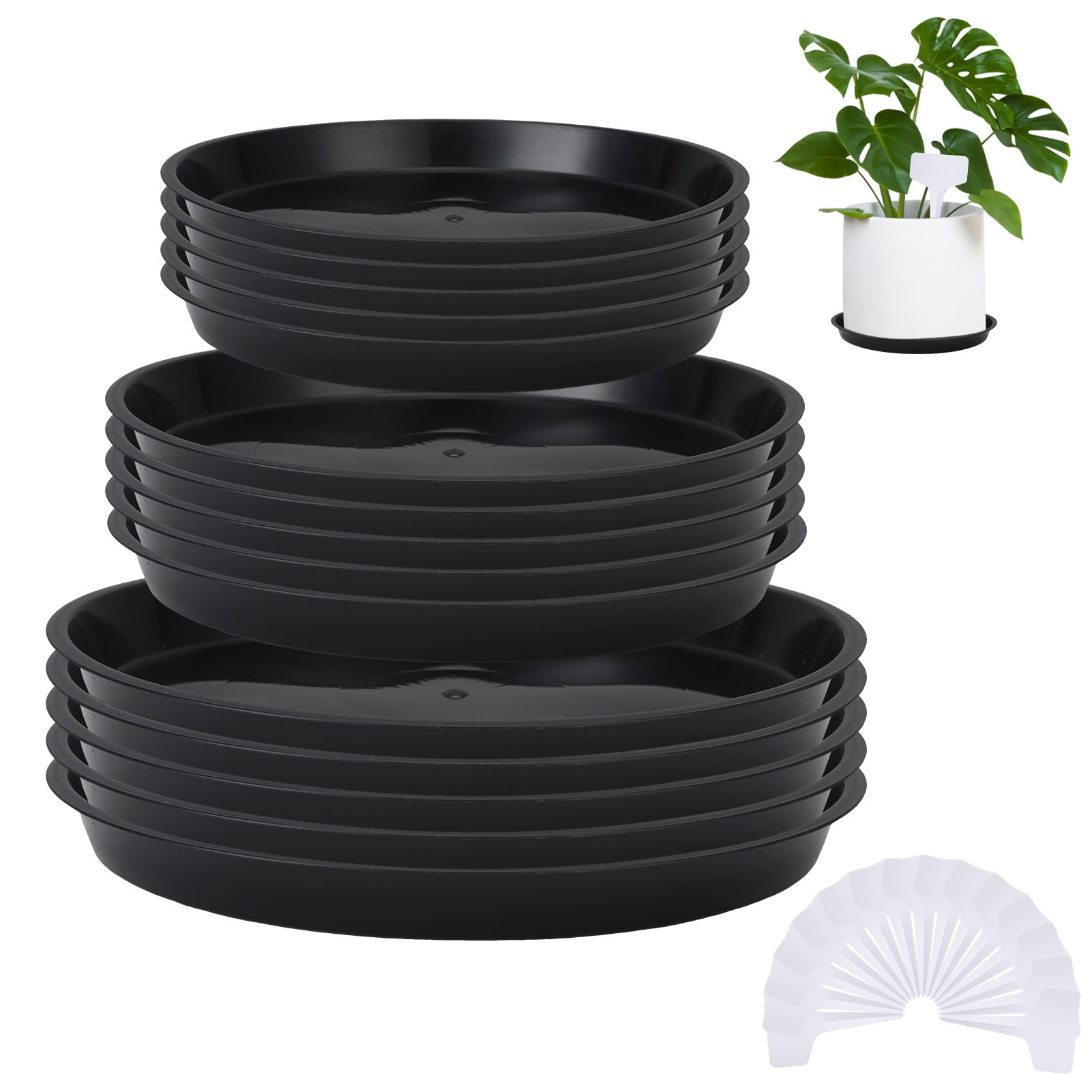 topjuju Large Plant Saucers Set of 15, Plastic Pot Trays with Labels ...