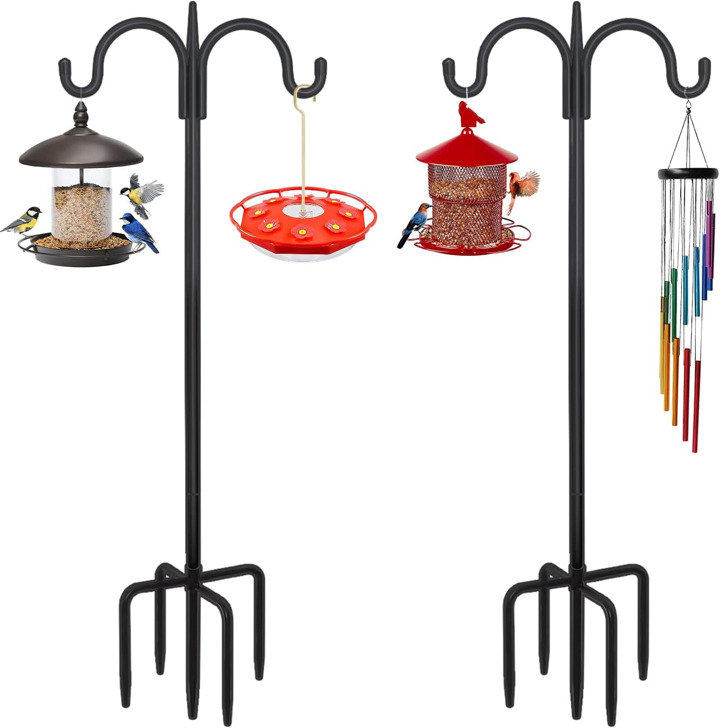 topjuju 2 Pack Adjustable Shepherds Hook for Outdoor with 5 Prong Base ...