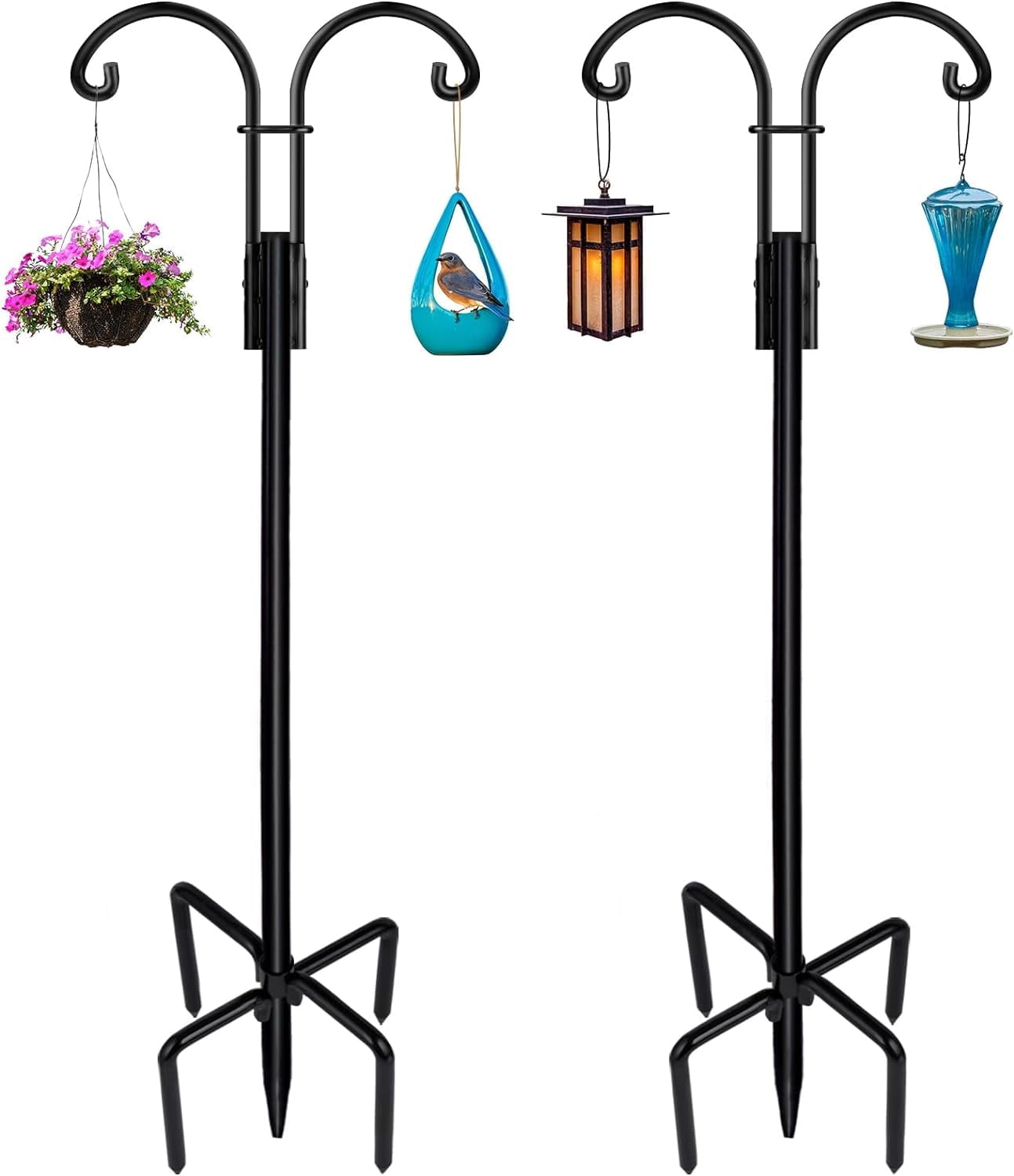 topjuju 2 Pack Adjustable Shepherds Hook for Outdoor with 5 Prong Base ...