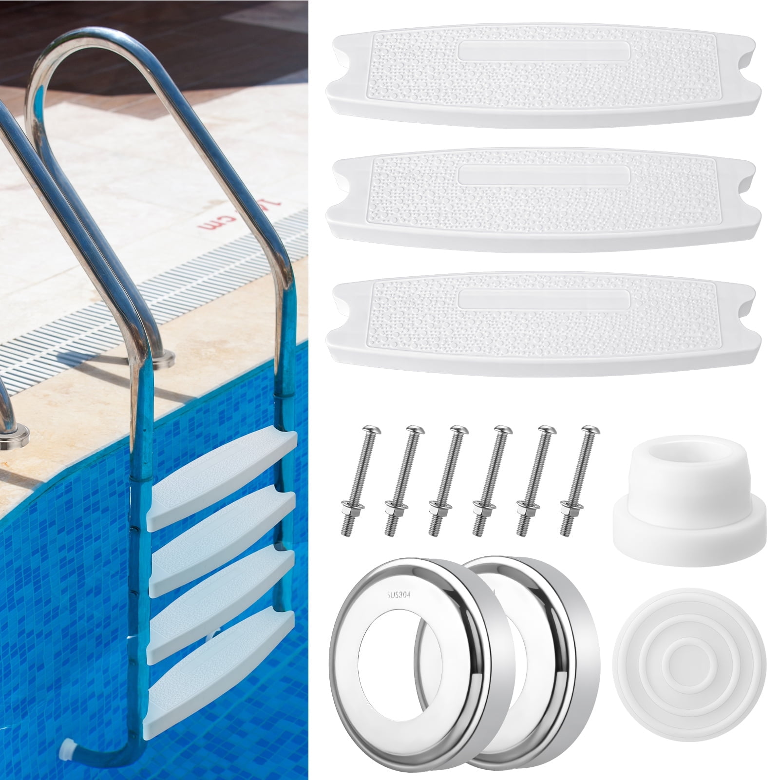 topjuju 3 Pack 18" Replacement Swimming Pool Ladder Steps, Heavy-Duty ...