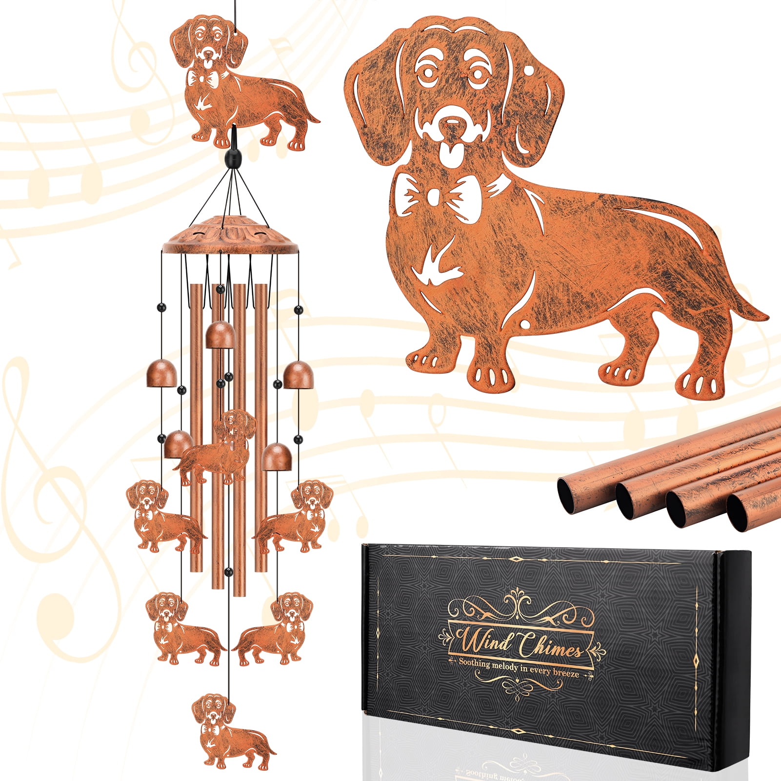 topjuju 35 Inch Dachshund Dog Wind Chimes, Metal Wind Chimes for ...
