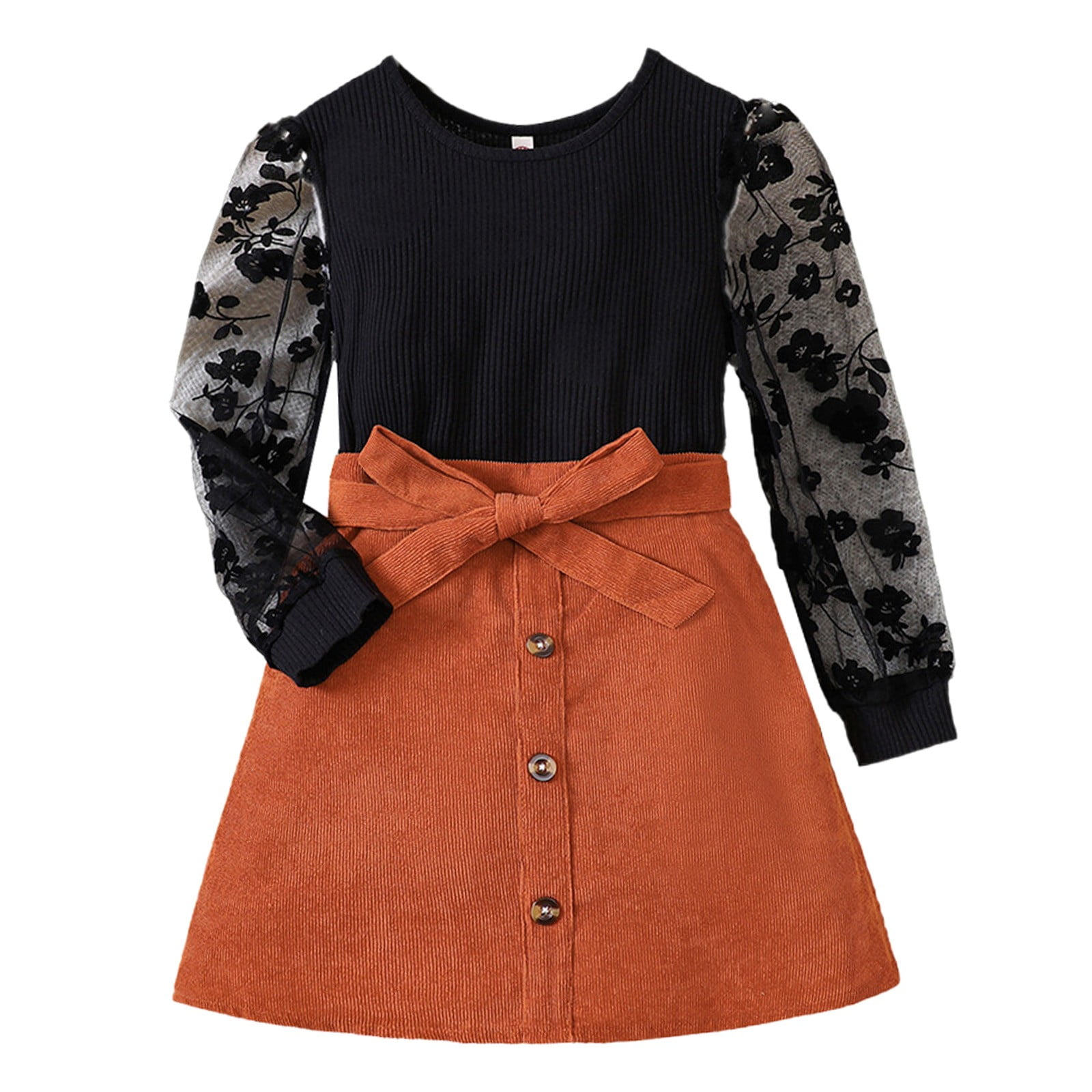 toraway Cute Girls Outfits Size 5/6 Toddler Girls Long Sleeve Solid ...