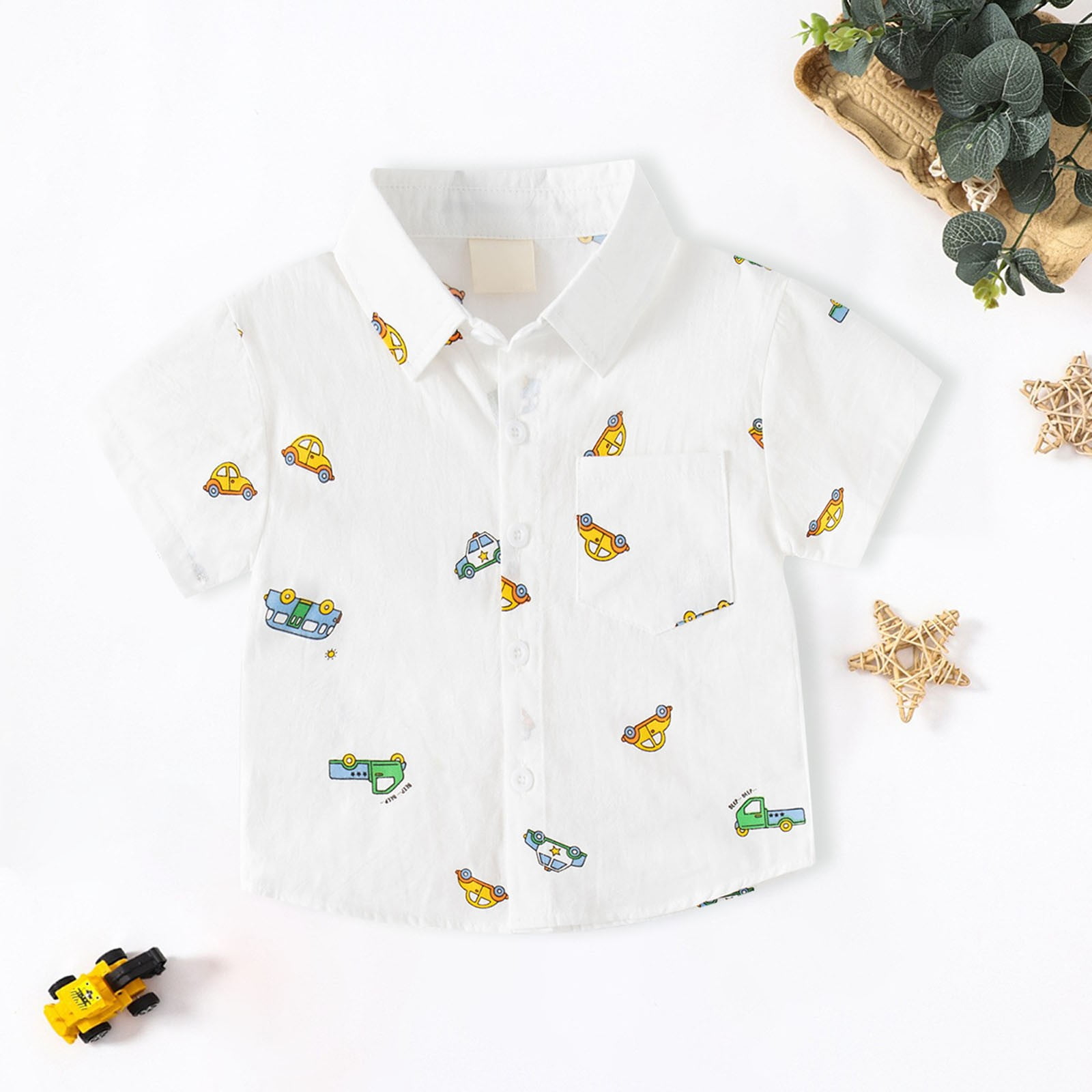 toraway Tops for Boys 6-7 Years Little & Big Boys Short Sleeve Button down Shirt Cartoon Car ...