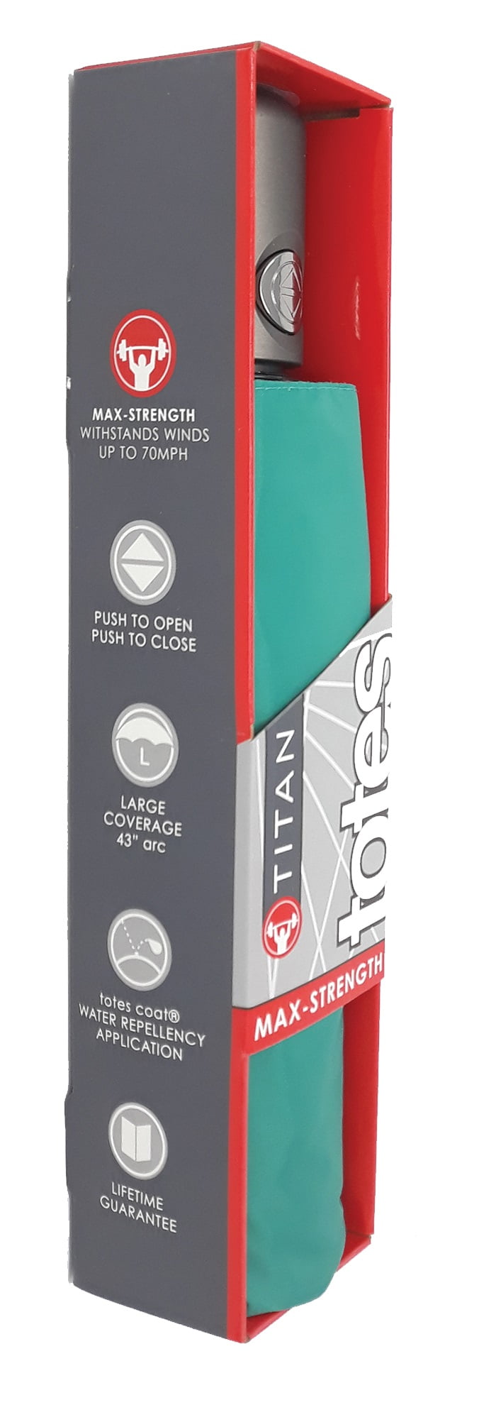 Totes Windproof Compact Hand Umbrella, Titan Auto Open/Close, 43" Arc ...