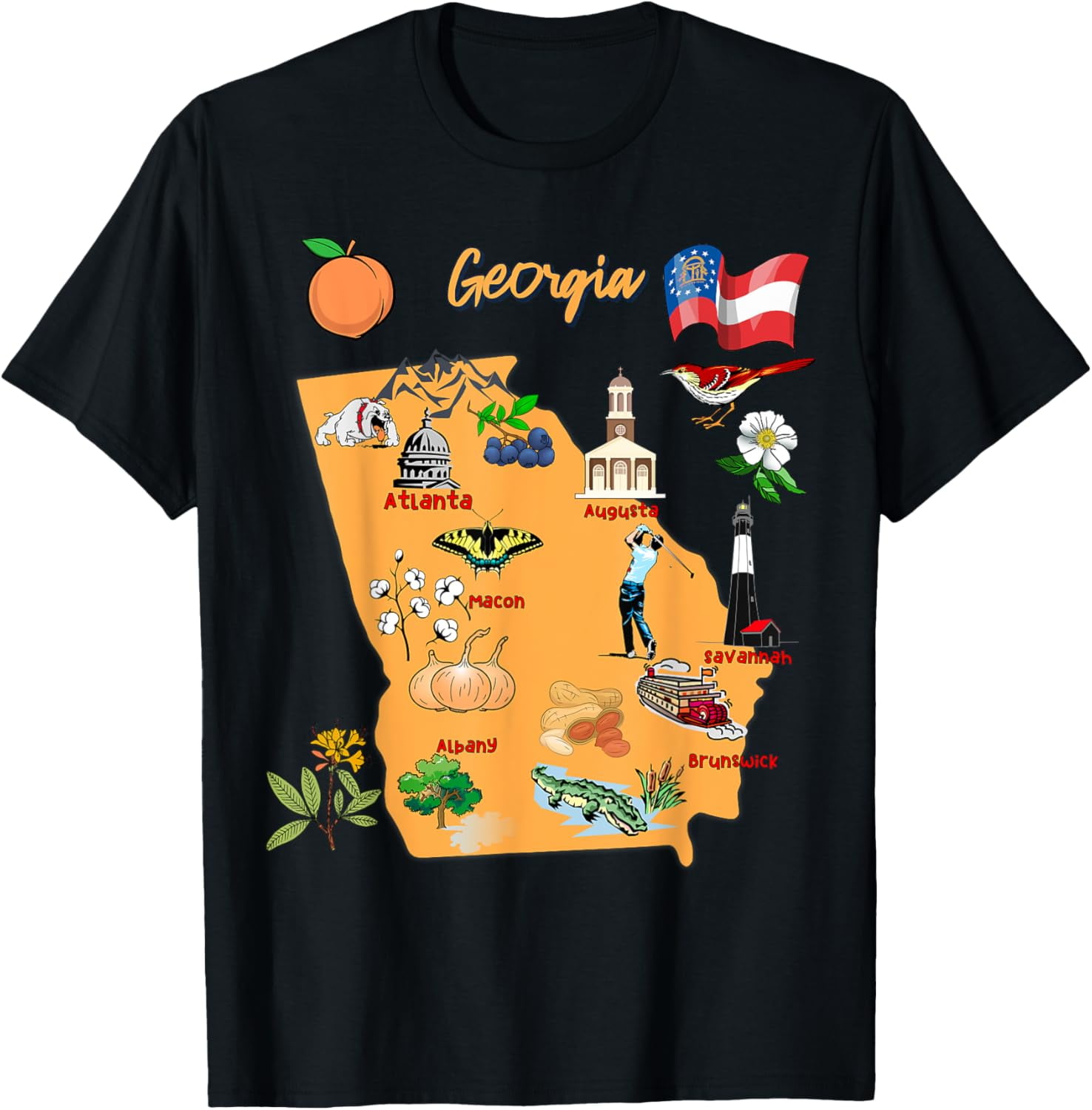 tourism map of Georgia state, USA, major cities, flag T-Shirt - Walmart.com