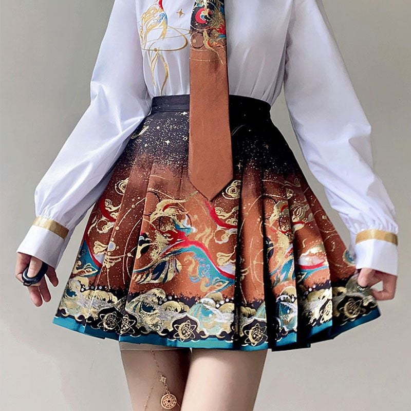 traditional hanfu clothing vintage JK suit printing folk dance Skirt ...