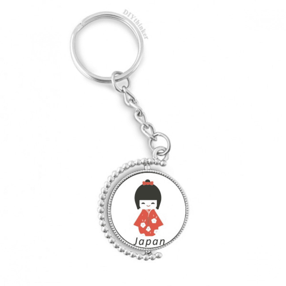 traditional japanese local little girl toy rotatable keyholder disc ...