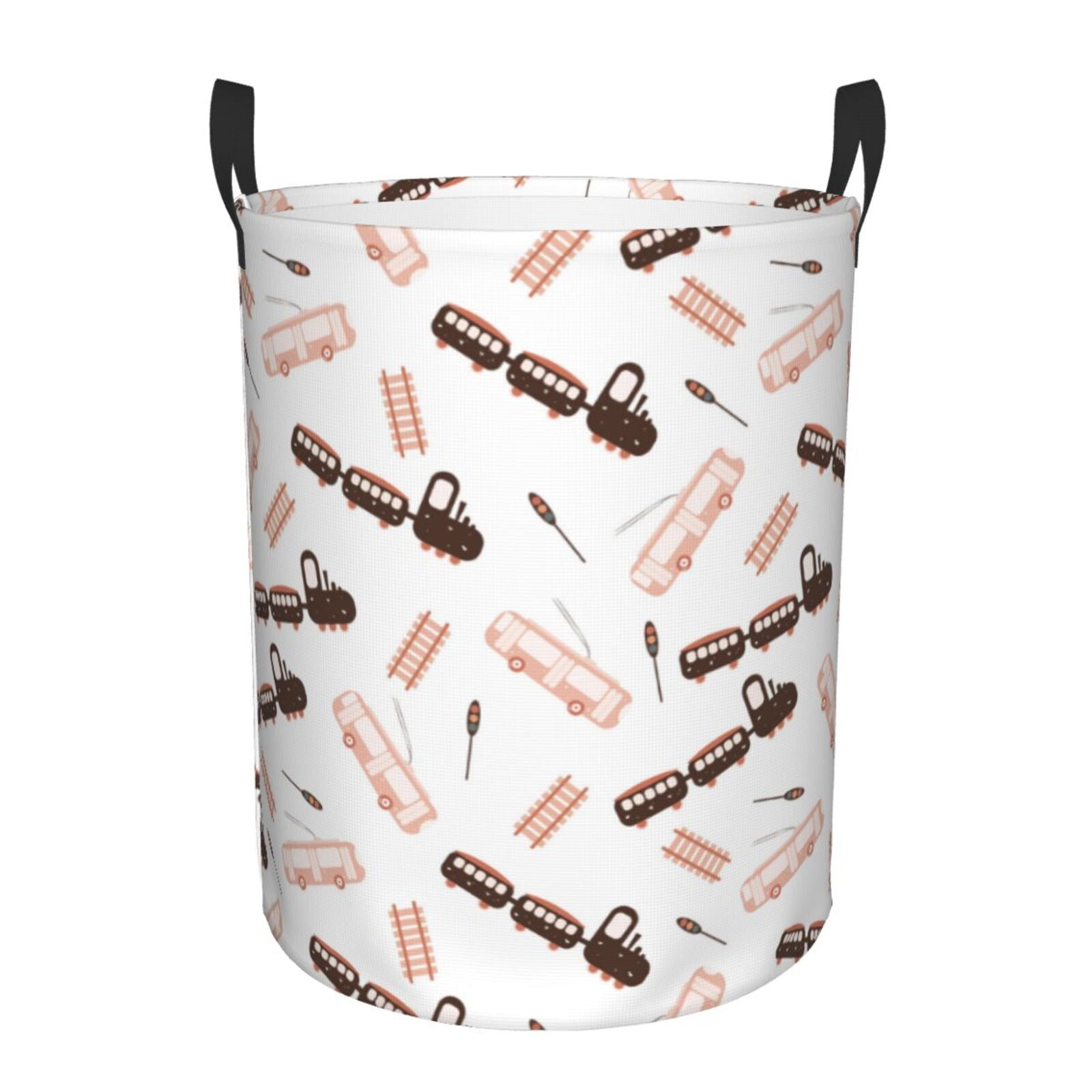 traffic Train Pattern Round Laundry Basket, Laundry Hamper with Handle ...
