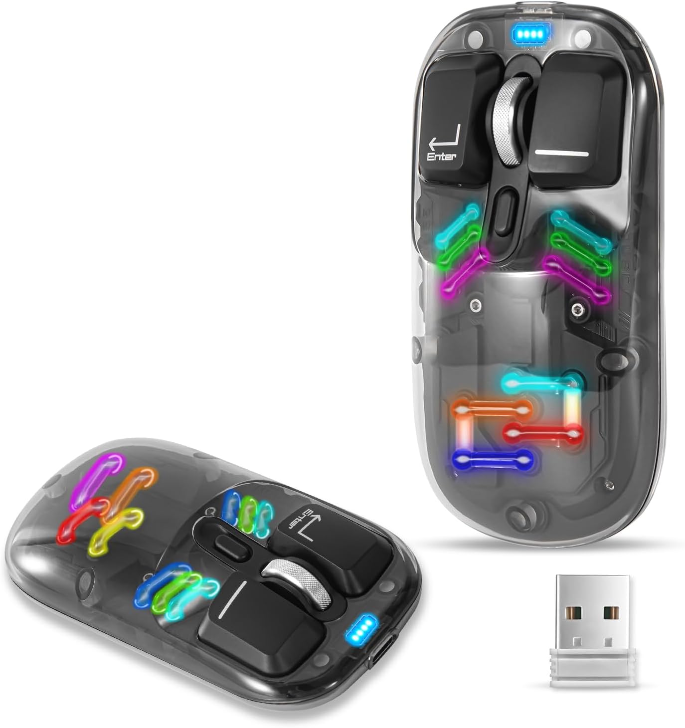 transparent Wireless Mouse Tri-mode 2.4GHz/BT5.0 Bluetooth Metal roller ...