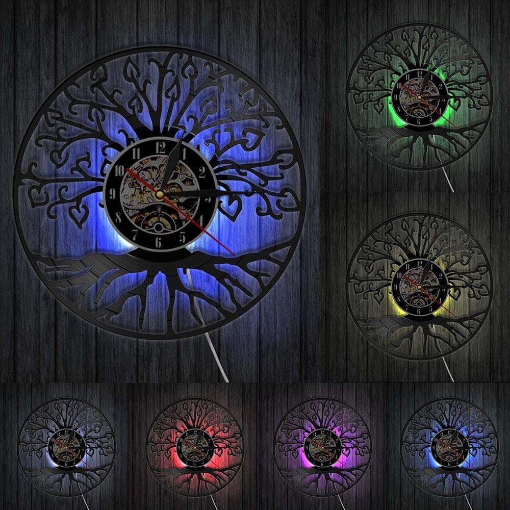tree Retro Vinyl Record Wall Clock Living Room Kitchen Family Tree ...