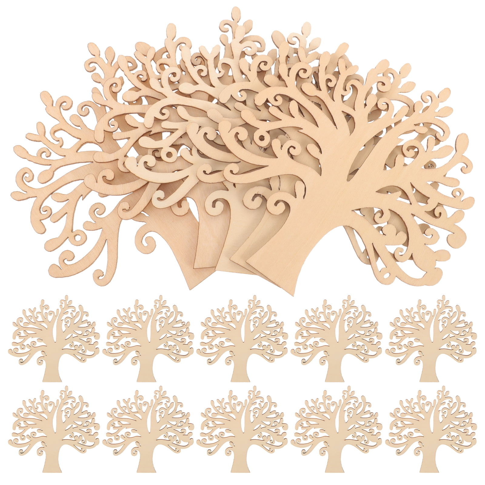 CIMAXIC Tree Shaped Wood Cutouts Home Diy Decorations Beige Wood 30Pcs ...