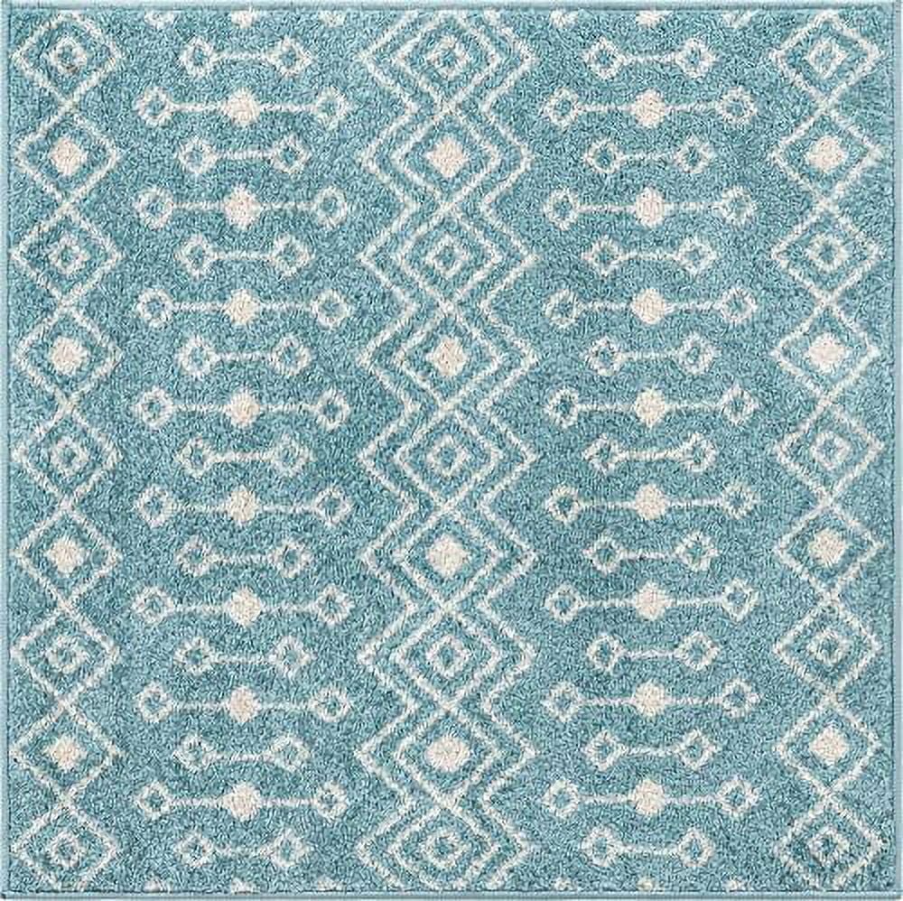 trellis collection rug – 3 ft square aqua blue medium rug perfect for ...
