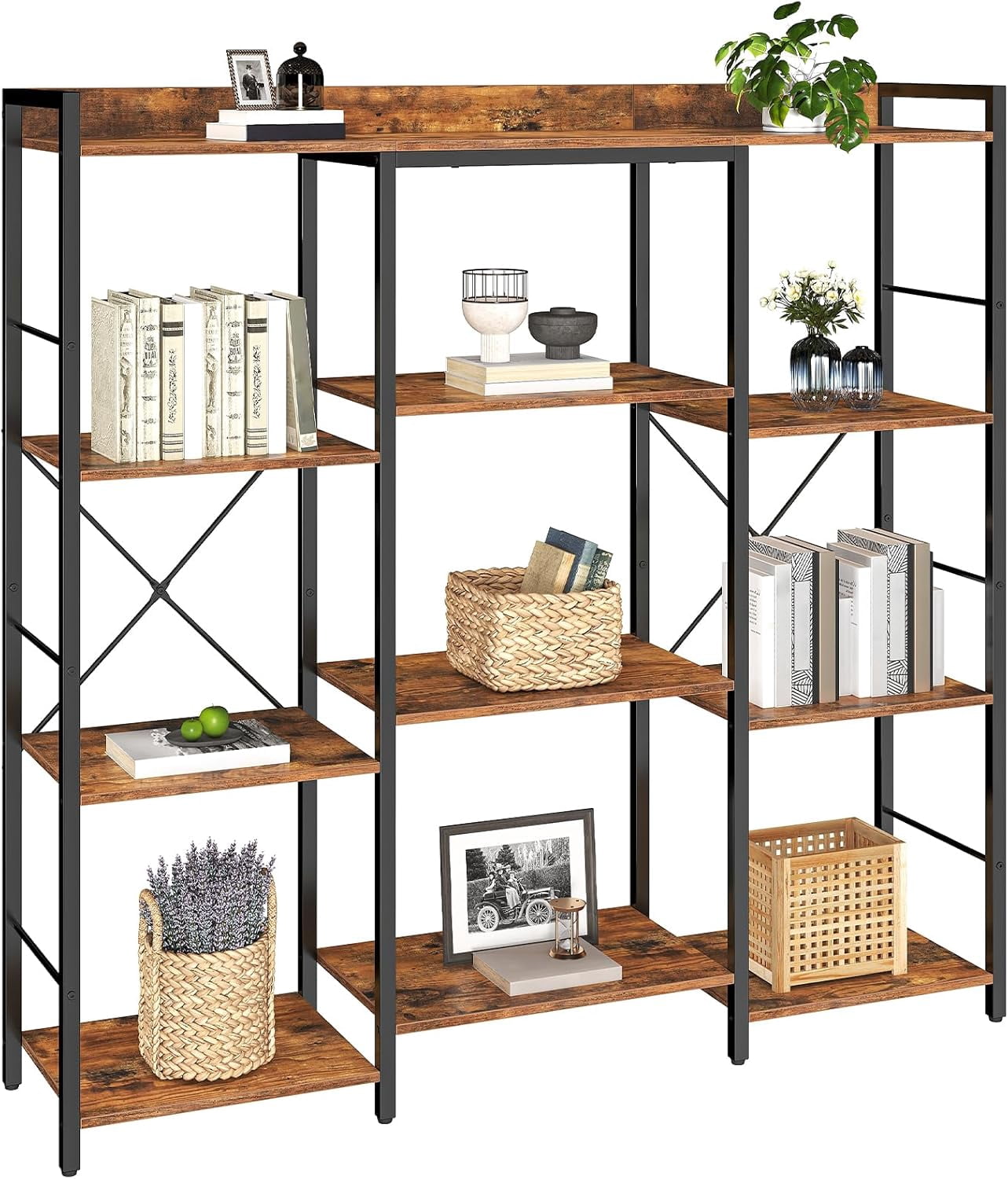 **triple 4-tier bookshelf, bookcase with 10 open storage display ...