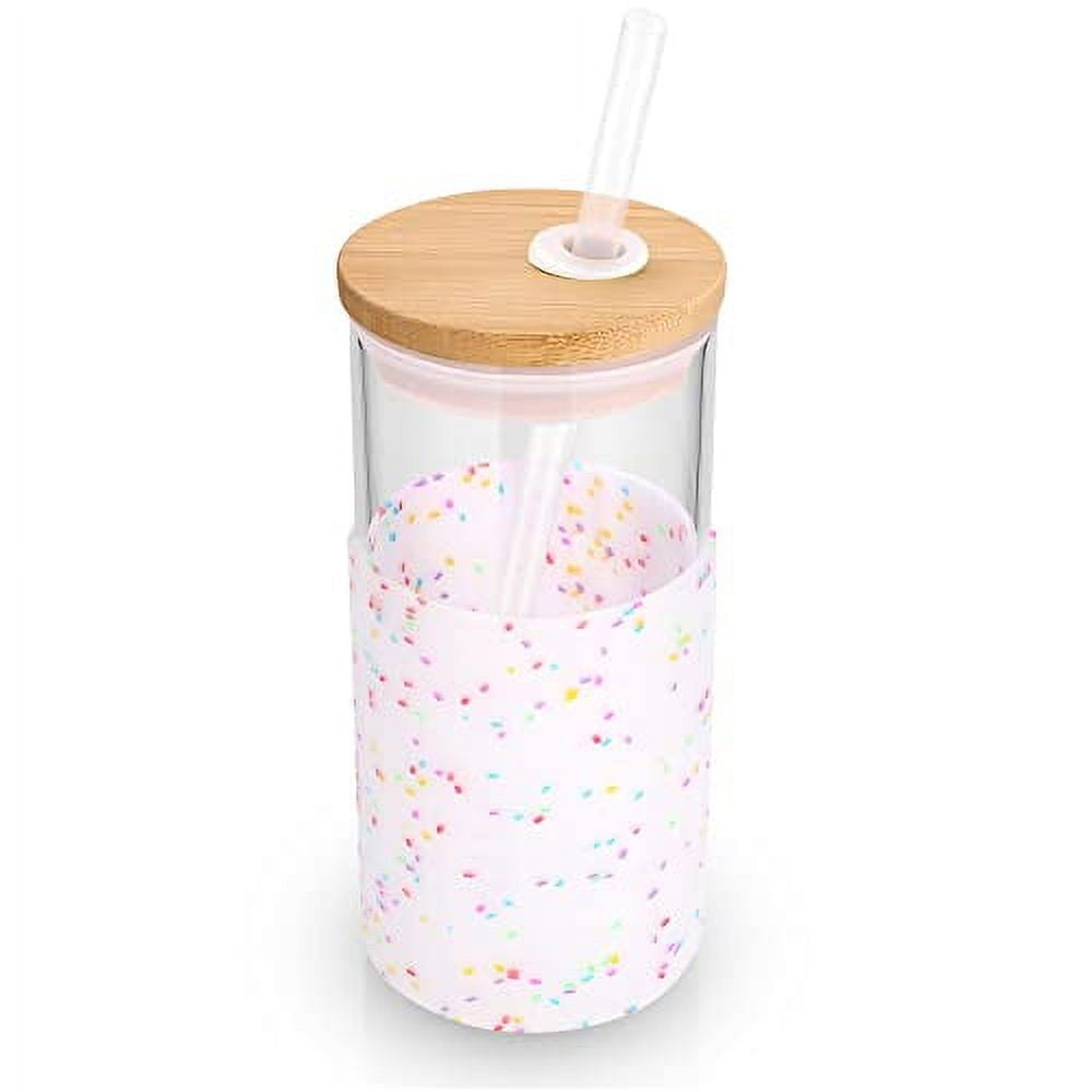 tronco 16 oz Glass Tumbler with Straw and Bamboo Lid, Iced Coffee Cup ...