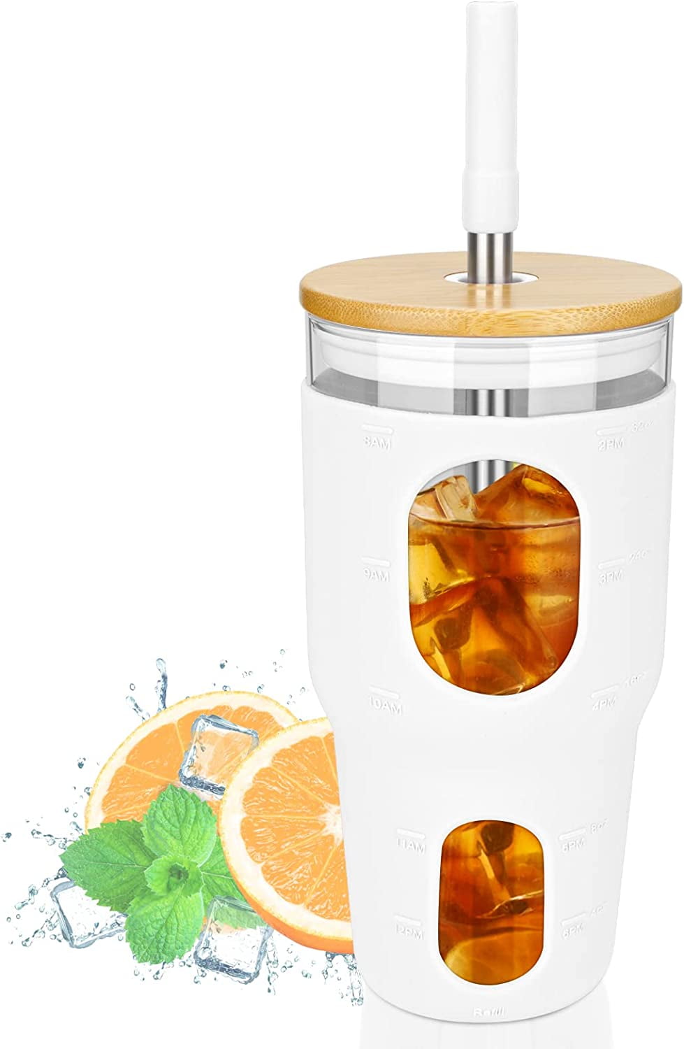 tronco 36 oz Glass Tumbler with Straw and Lid with Marker and ...