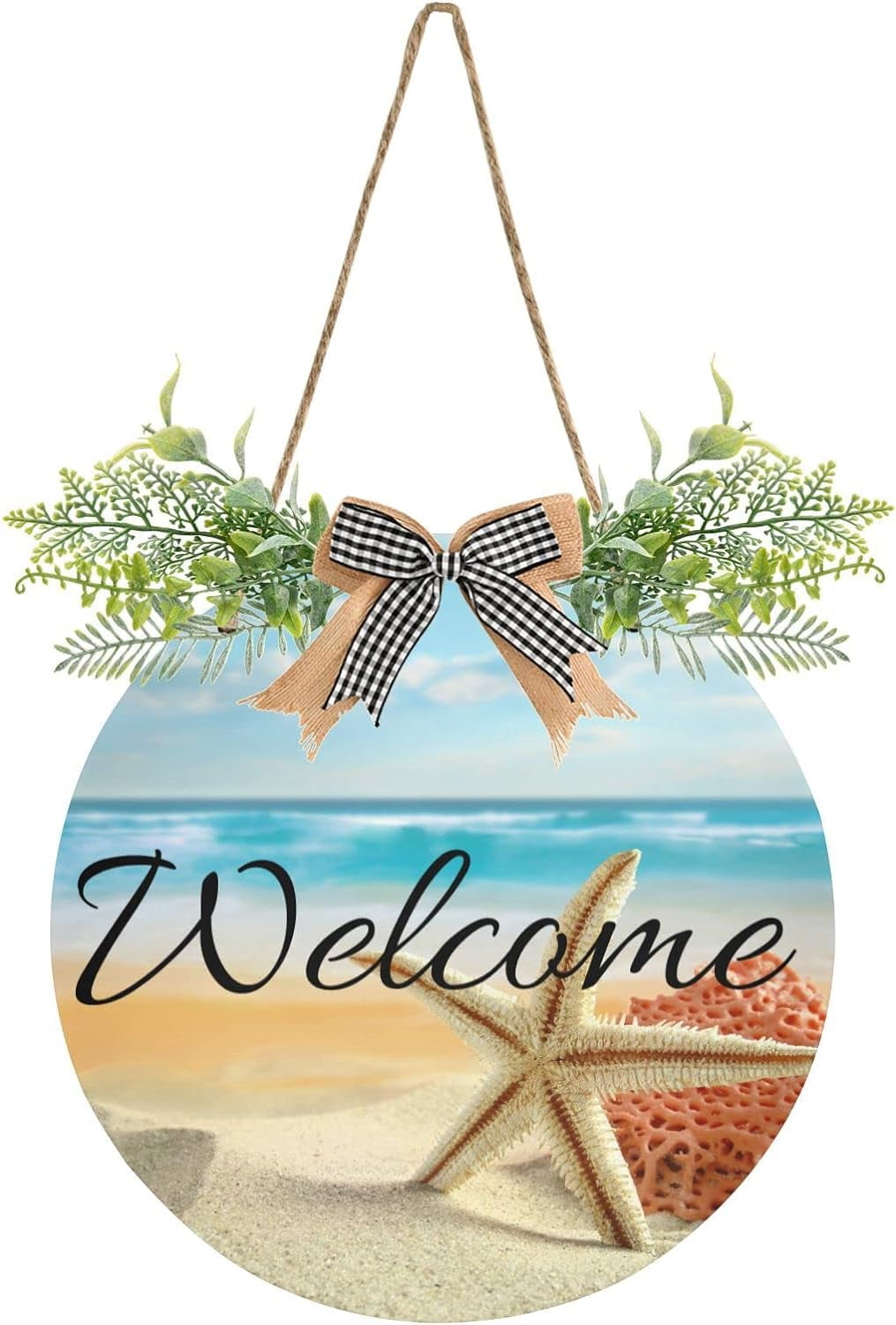 tropical Beach Welcome Sign for Front Door, Round Sign Hanging Welcome ...