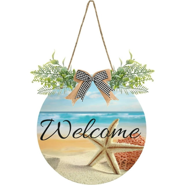 tropical Beach Welcome Sign for Front Door, Round Sign Hanging Welcome ...