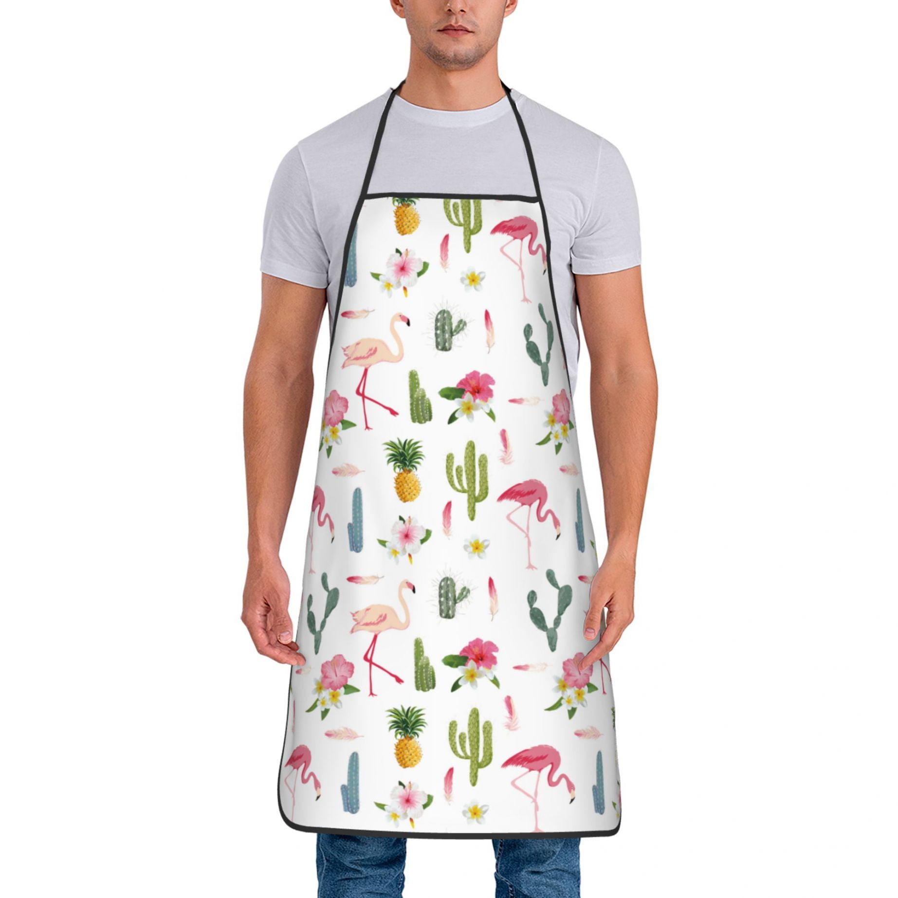 tropical flower flamingo bird cactus Aprons for Women Men Waterproof ...