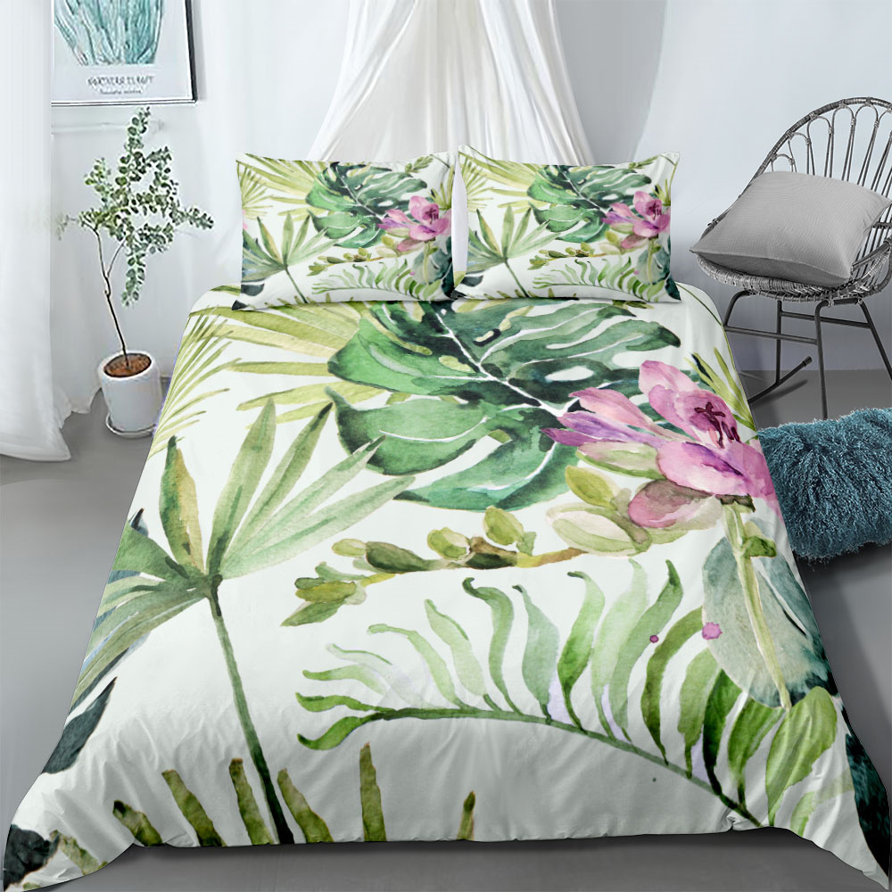 tropical plants 3d floral duvet cover set king queen double full twin ...
