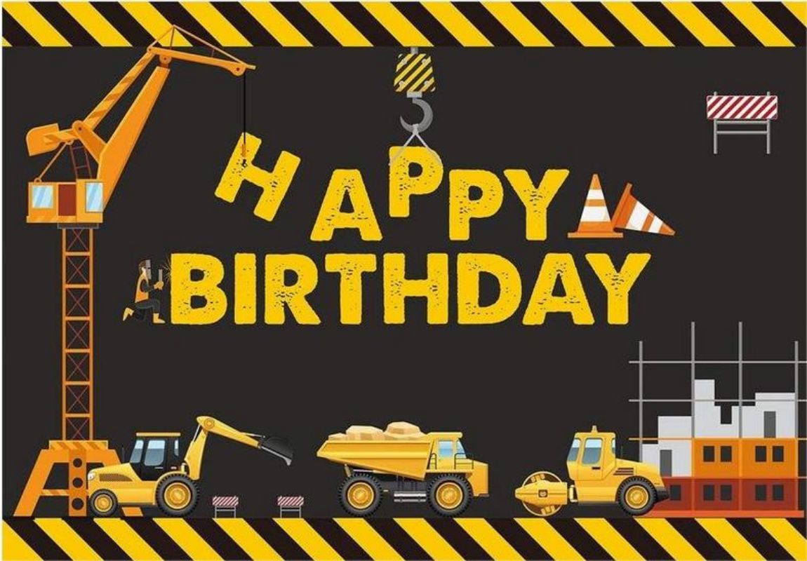 truction Machinery Background Bulldozer Baby Shower Banner Birthday ...