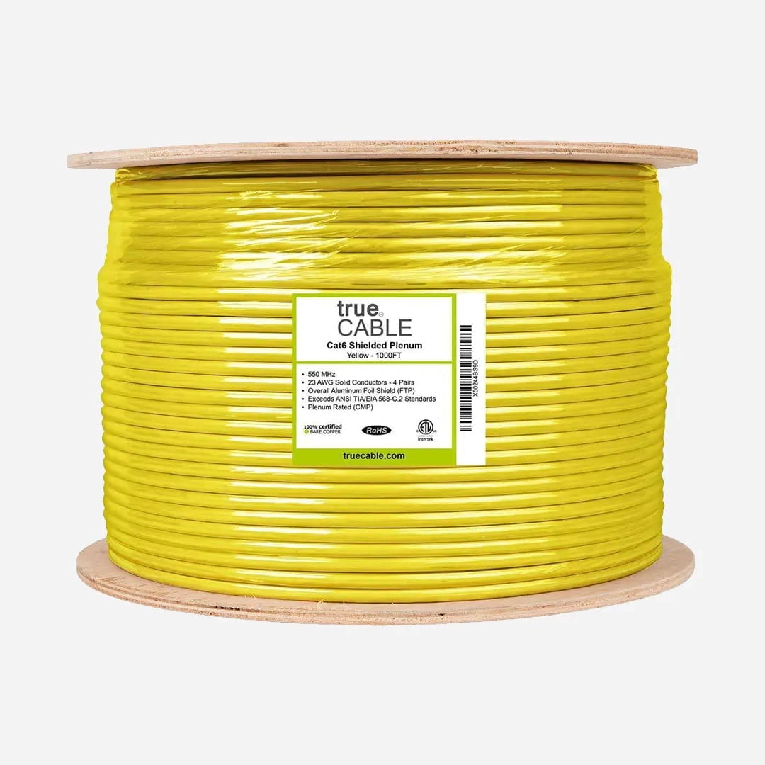 trueCABLE Cat6 Plenum Shielded Ethernet Cable 1000ft CMP 23AWG Solid ...