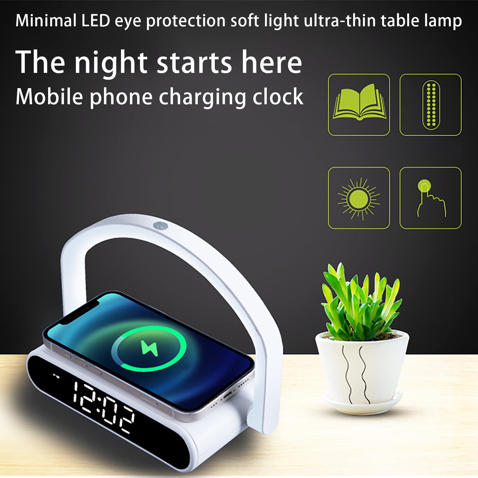 tumgatte 10W Wireless Fast Charging Night Clock Bedroom Bedside Table ...