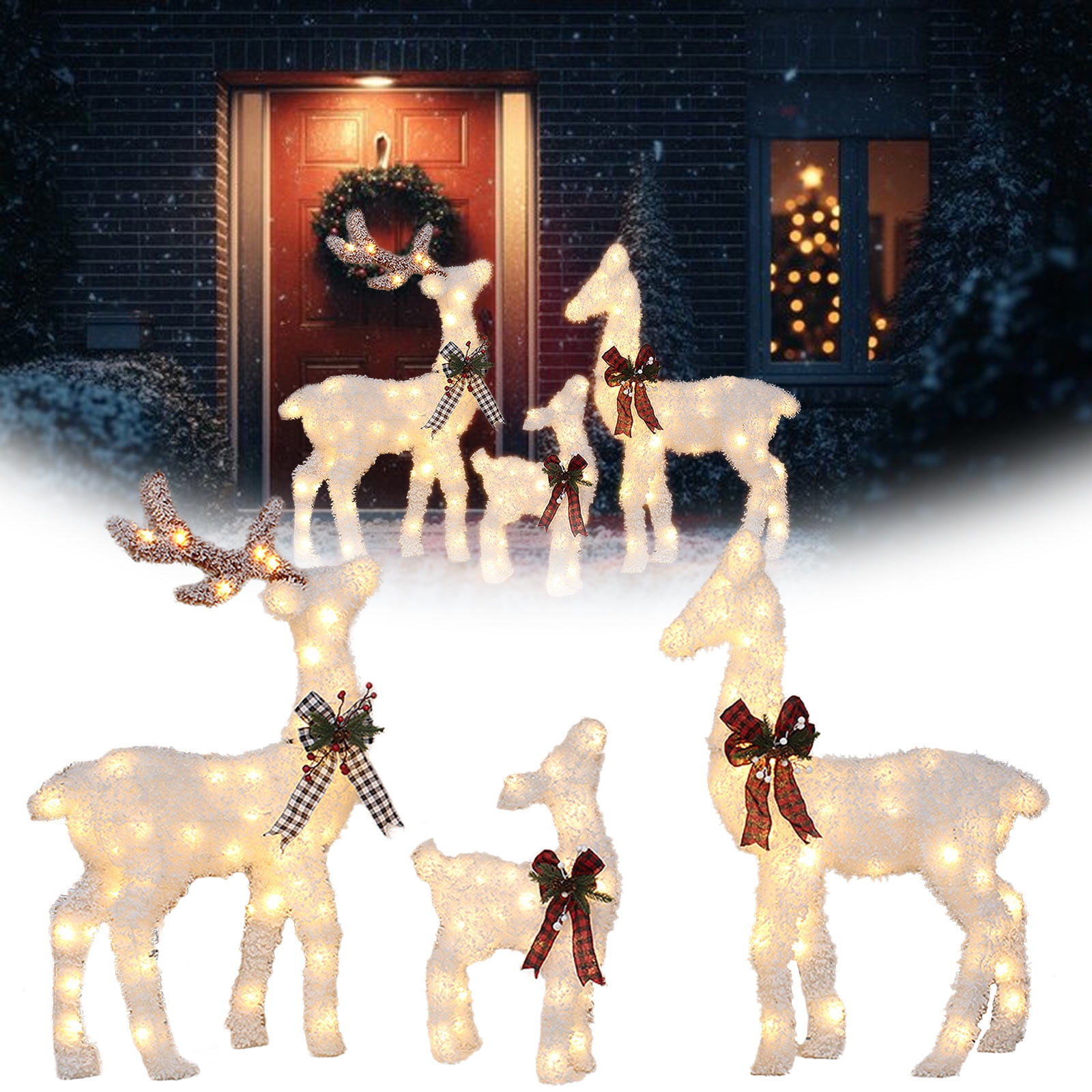 tumgatte 3-Piece Pre-lit Christmas Reindeer Family Lighted Glitter ...
