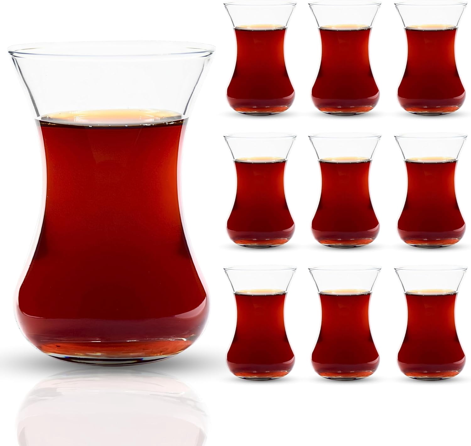 **turkish tea glass set, 10 glasses, big size, slim waist design and ...