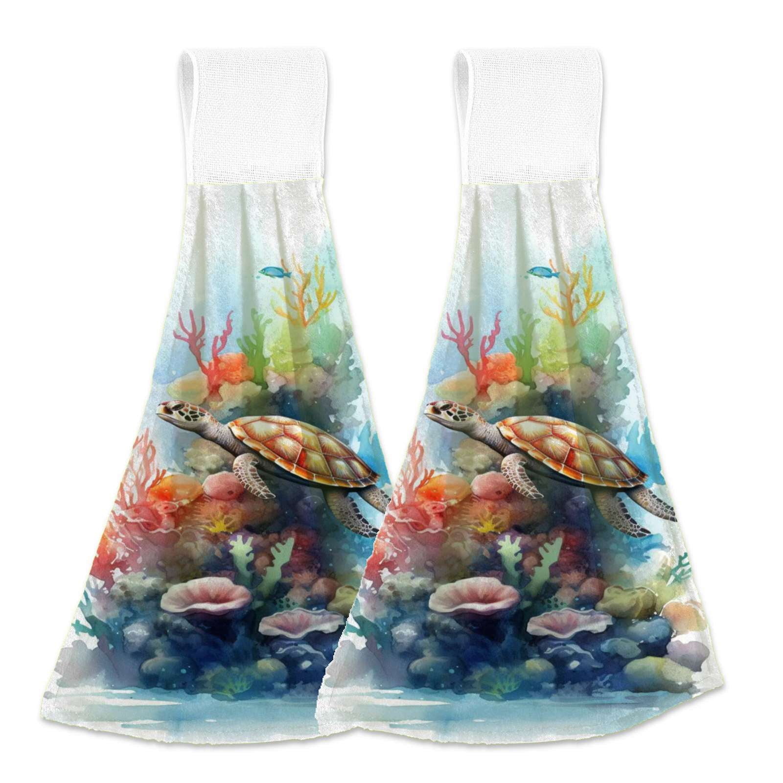 turtle Hanging Kitchen Hand Towels Sets with Loop Hand Towels Kitchen ...