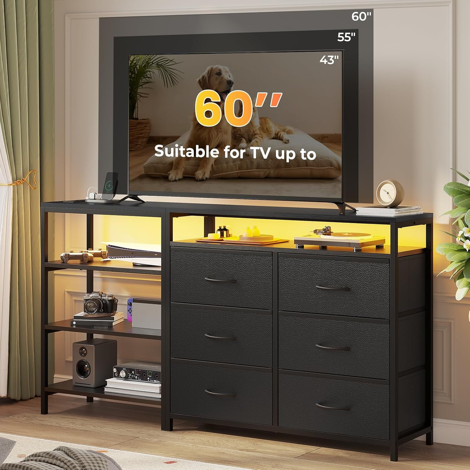 tv stand for 60 inch tv,entertainment center with power outlets and led ...