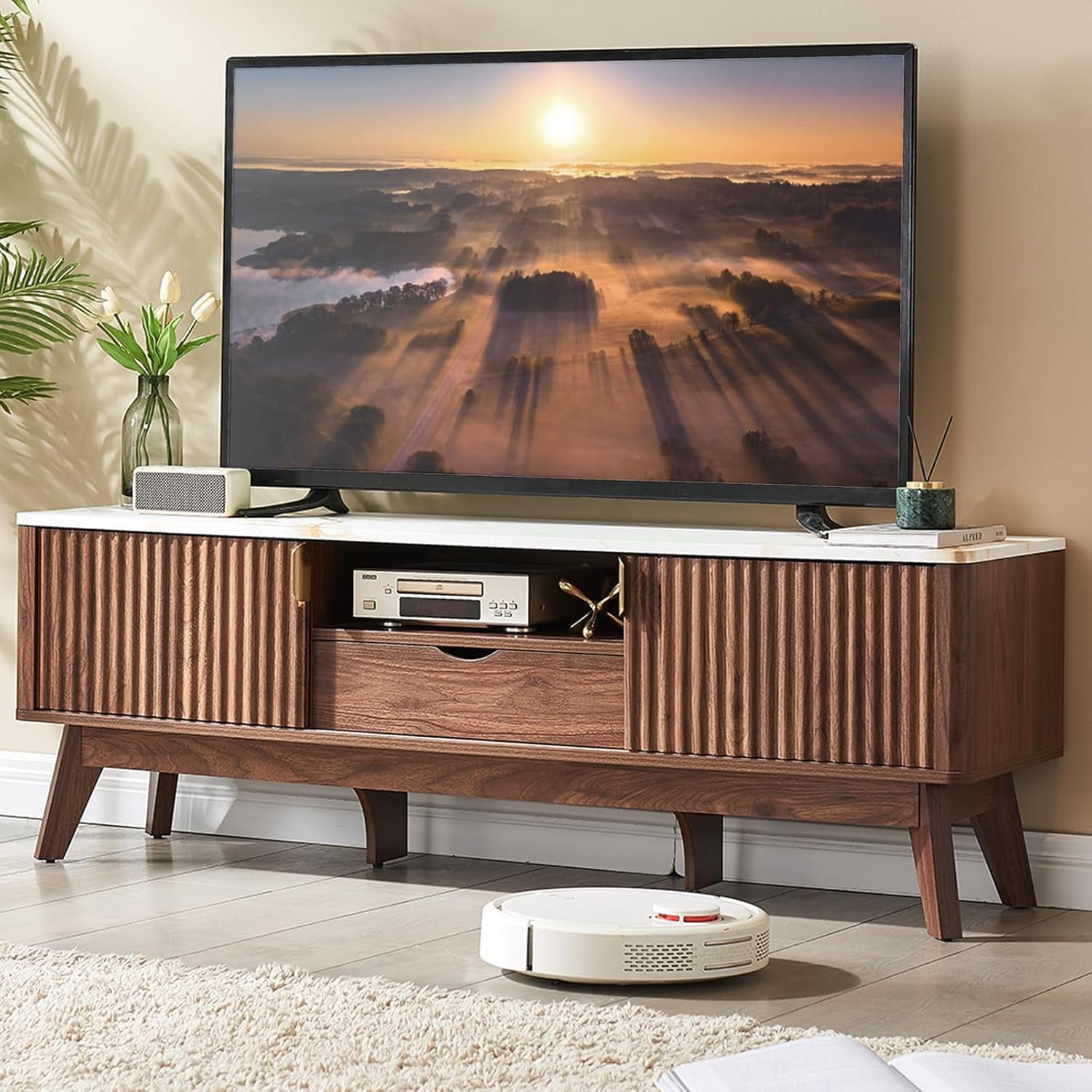 TV Stand for 65"/60"/55" TV, Entertainment Center with Faux Marble ...