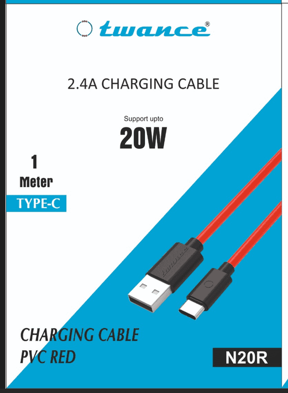 twance 2.4A, 1 Meter Type C to USB charging Cable, Red Color, PVC ...