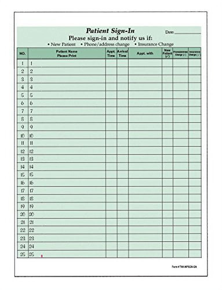 twihealthcare Patient Sign-in Sheets, 8-1/2" X 11" (Green) Carbonless ...