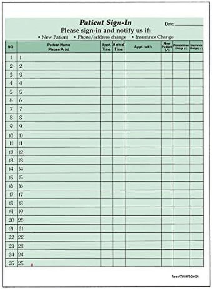 twihealthcare Patient Sign-in Sheets, 8-1/2" X 11" (Green) Carbonless ...