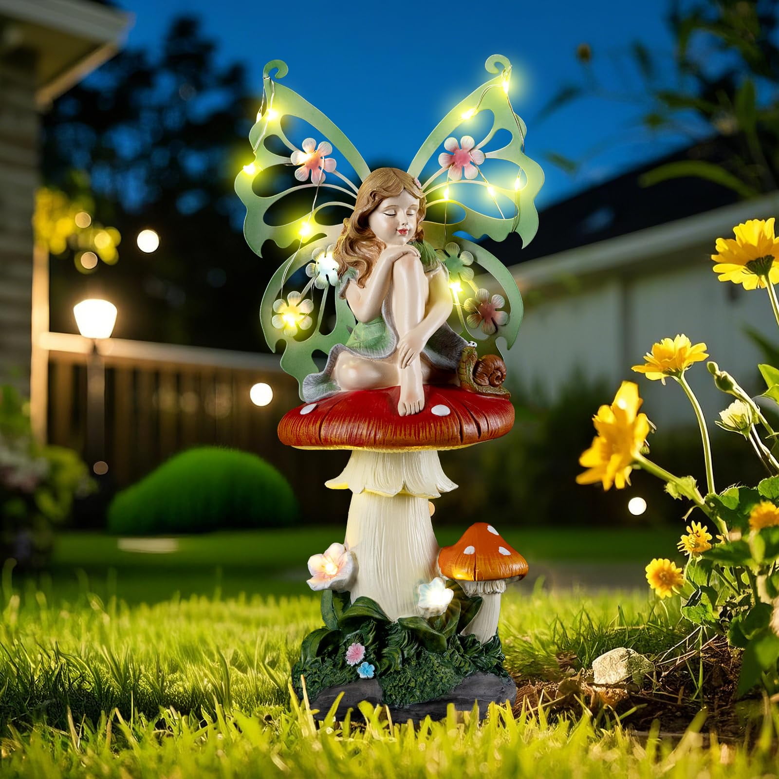 twinbling Solar Fairy Garden Decor Flower Fairies Mushroom Figurines ...