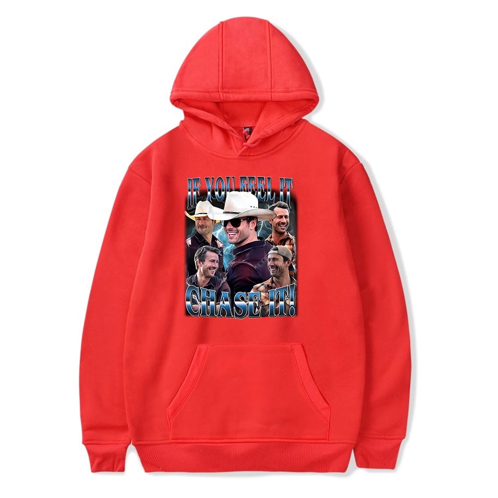 twisters merch Glen Powell If You Feel It Chase It hooded drawstring ...