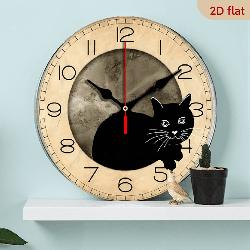 A two-dimensional flat "cat" series silent circular wall clock. Made ...
