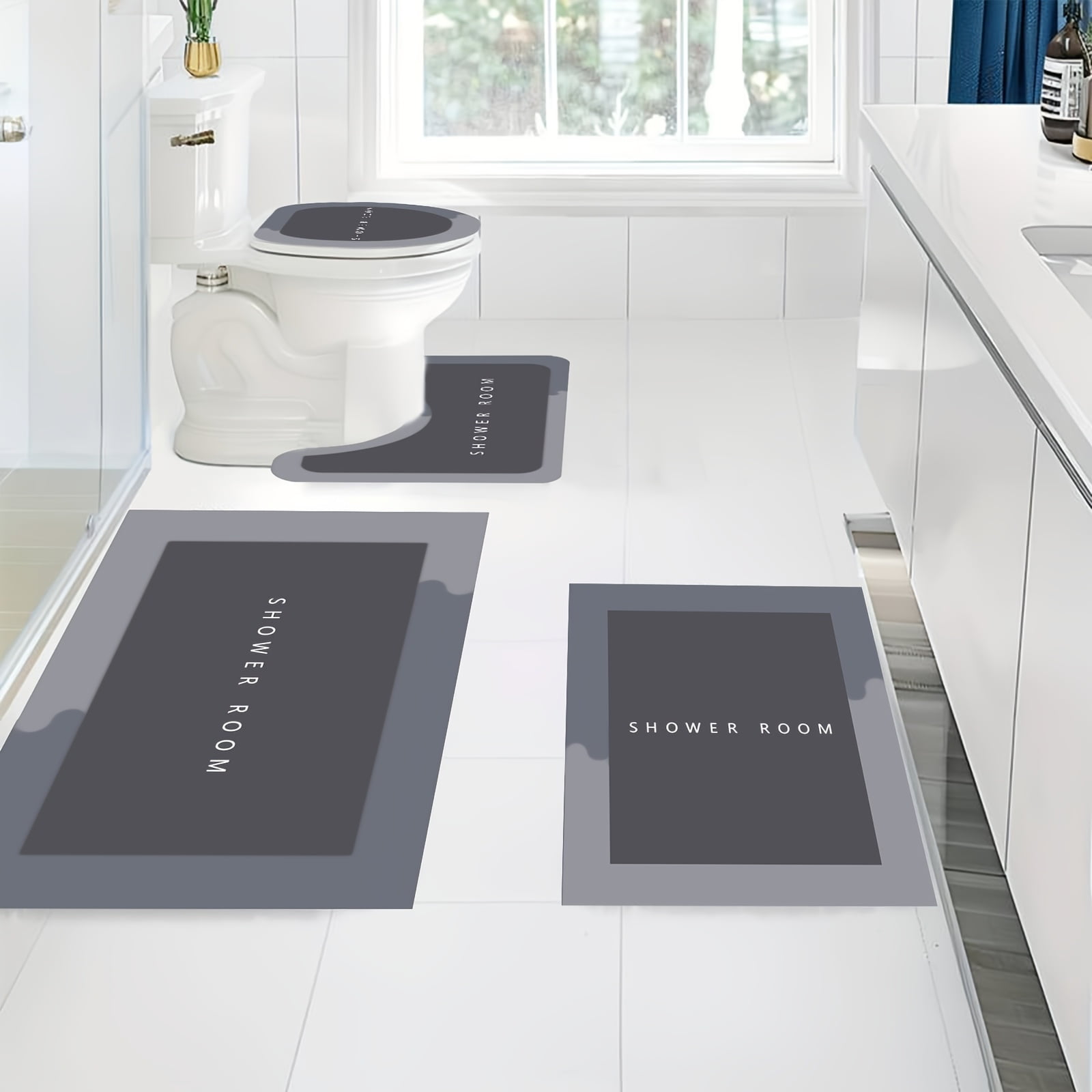 3/4-Piece Modern Bathroom Rugs Set Super Soft Microfiber | Non-Slip ...
