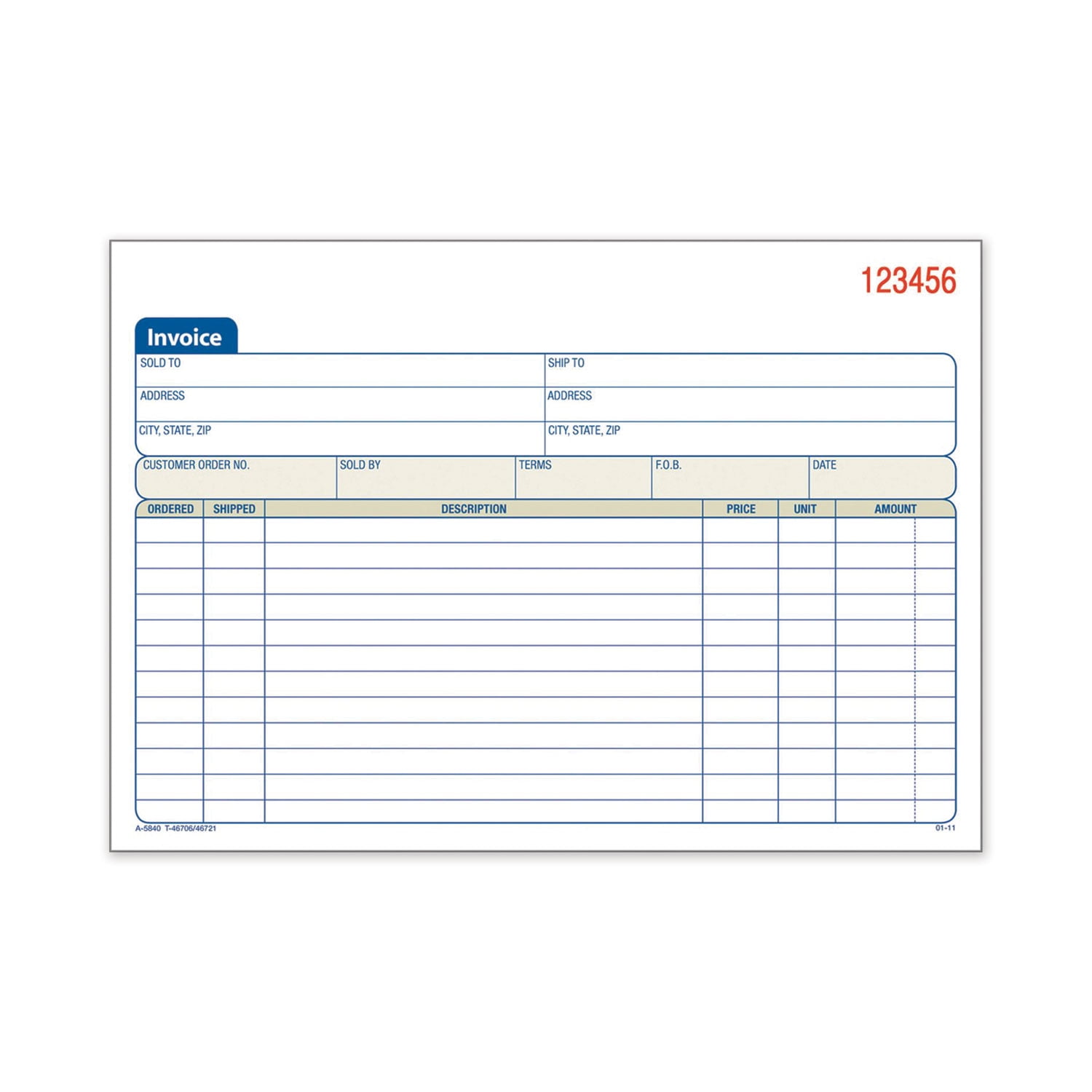 two-part invoice book, two-part carbonless, 5.56 x 8.44, 50 forms total ...