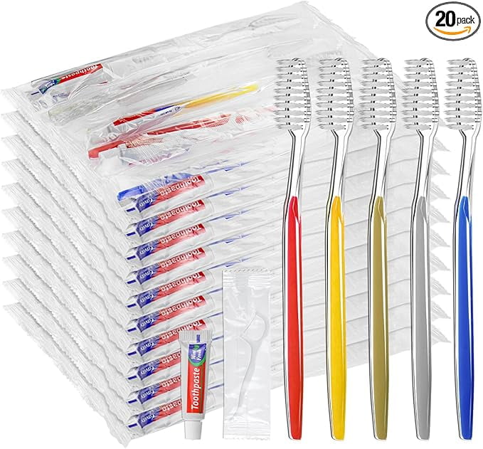 twoworld Disposable Toothbrushes with Toothpaste and Dental Floss Pick ...